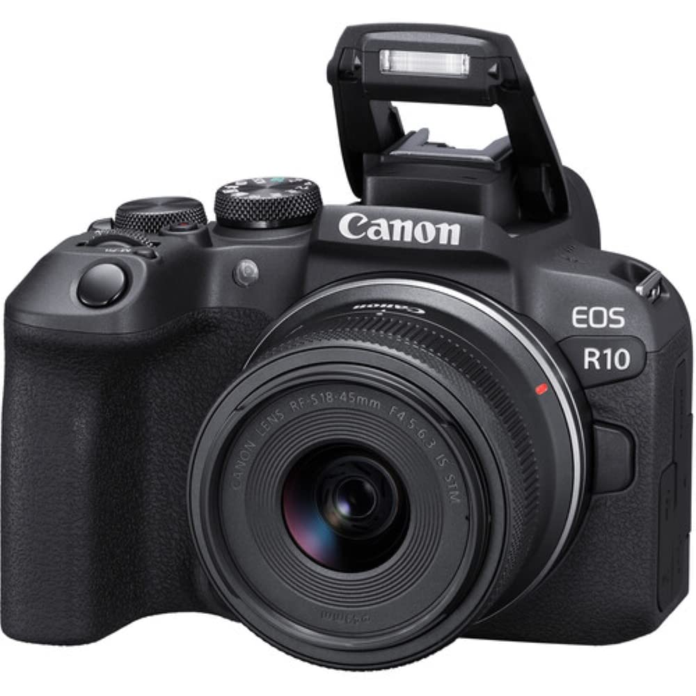 Canon EOS R10 Mirrorless Camera with 18-45mm Lens Bundled with 64GB Memory Card + 49mm UV Filter + Camera Case with Rain Cover + Microfiber Cleaning Cloth (4 Items)