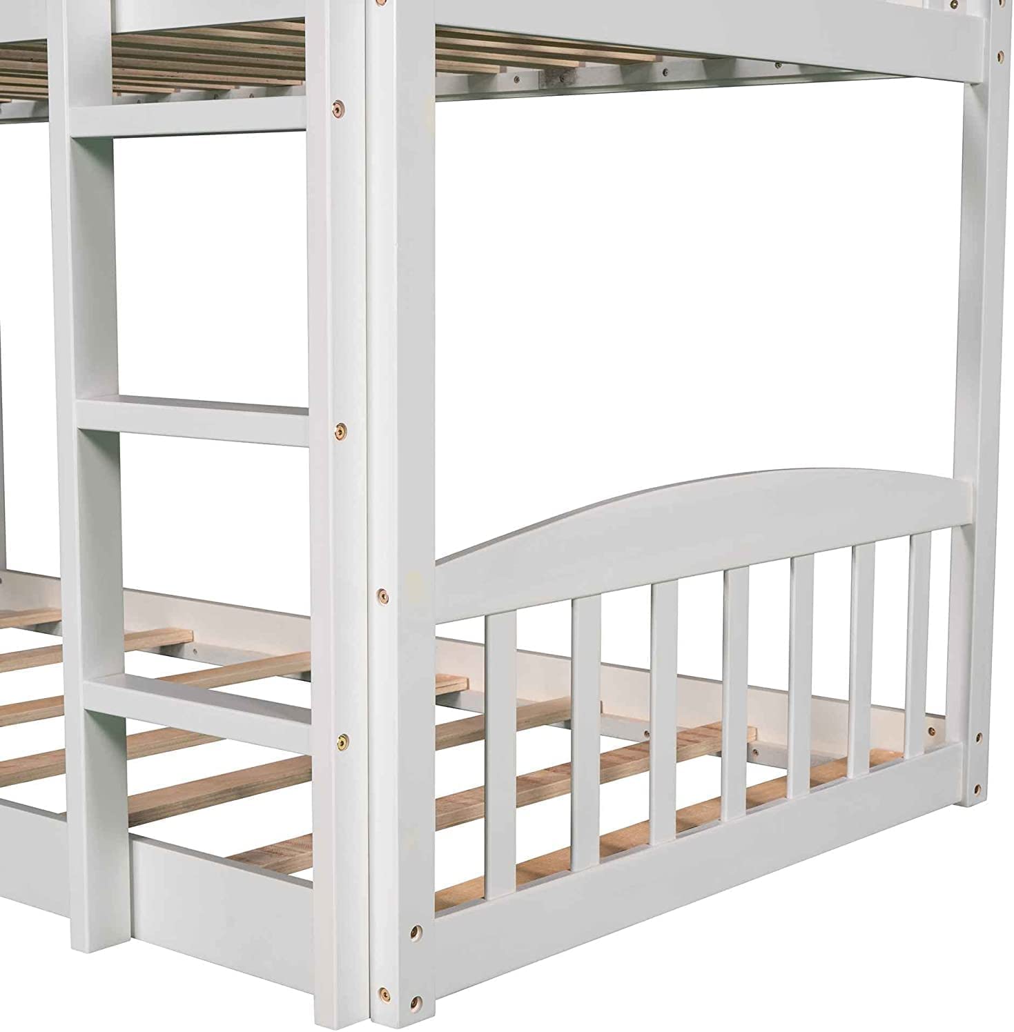 DNYN Twin Size Loft Bed with Slide for Kids Bedroom,Twin-Over-Twin House Shaped Bunkbeds w/Safety Guardrails & Roof Design,Easy Assemble & No Box Spring Need & Space Saving Design, White