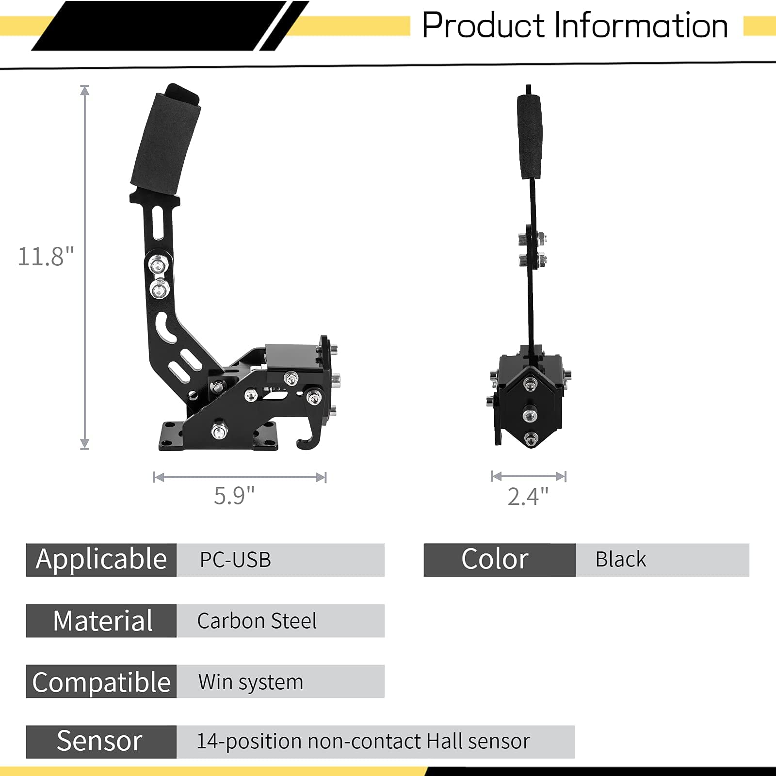 Marada Hand brake 14Bit USB Hall Sensor with Clamp,Only Supported PC Windows Systems(Black)