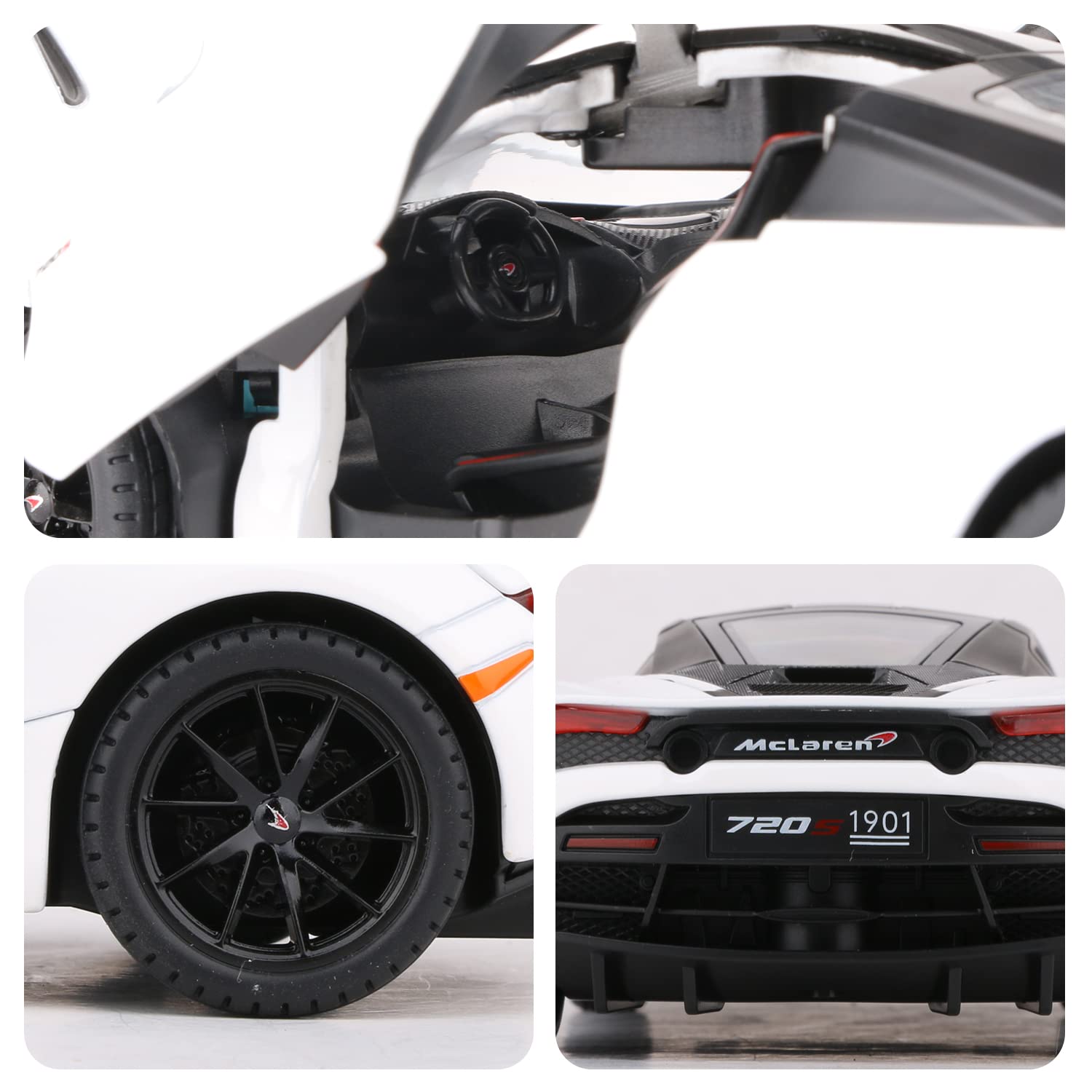 COOLPUR 1:24 diecast Model for MCLAREN 720s zinc Alloy Pull Back Car Diecast Model,Decorative,Mini Vehicles Toys for Kids,Boyfriend,Young Peoples Gift(bigwhite)