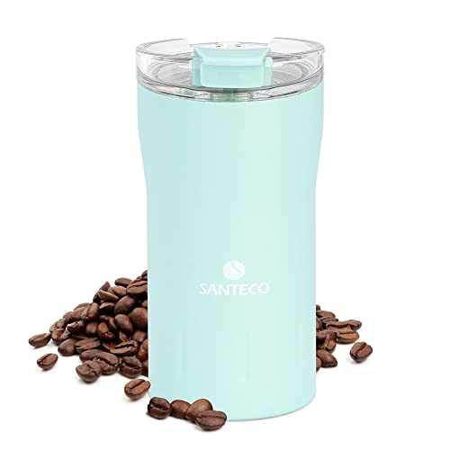 SANTECO Travel Coffee Mug 12 oz, Insulated Coffee Cups with Flip Lid, Stainless Steel Coffee Mugs Spill Proof, Double Wall Vacuum Tumblers, Reusable To Go Mug for Hot/Ice Coffee Tea - Green