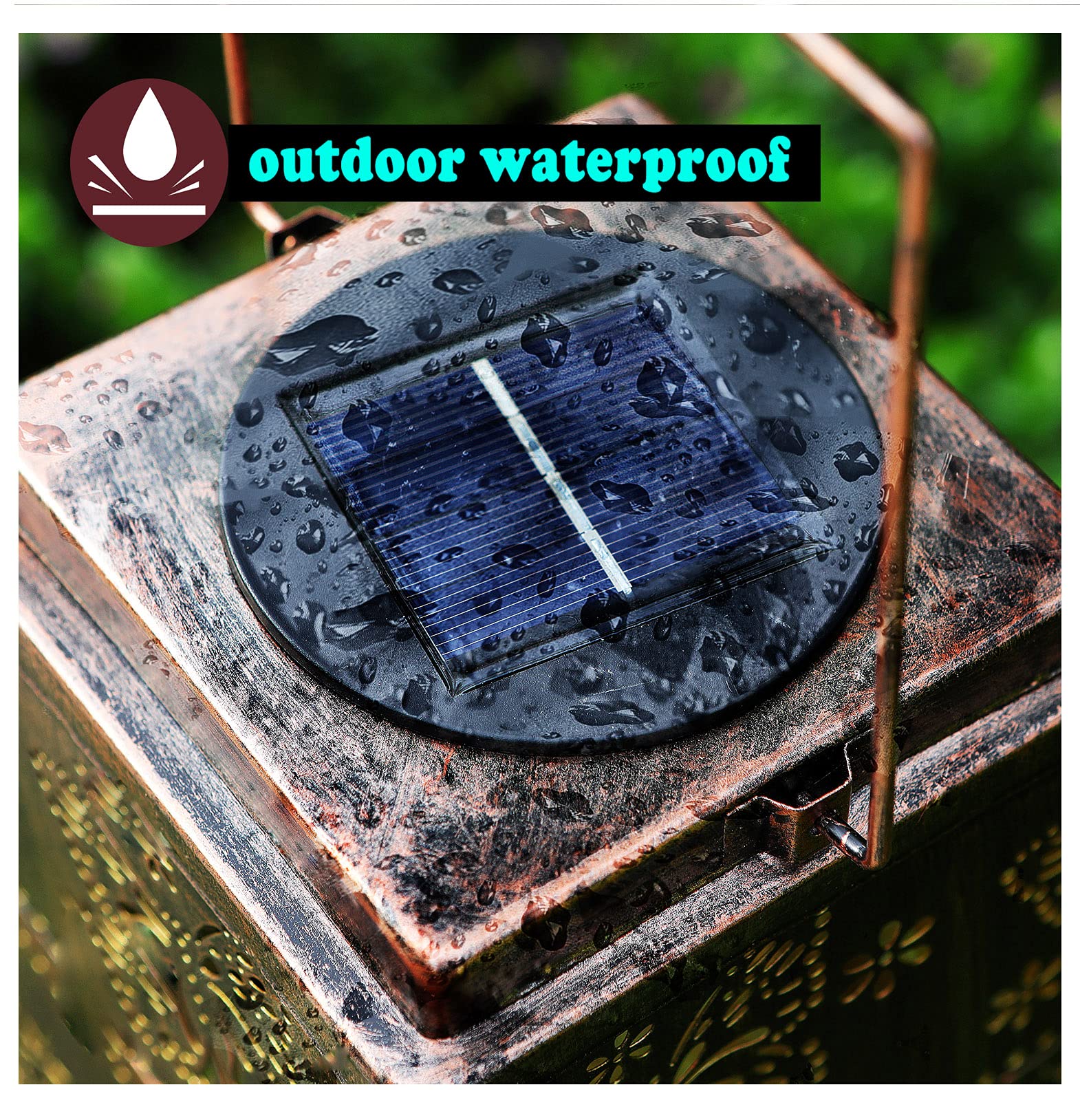 Outdoor Solar Lanterns Waterproof Hanging Solar Lights 2 Pack Outdoor Retro Metal Lamp with Handle for Terrace Backyard Porch Dining Table Passage Party Place Garden Decoration