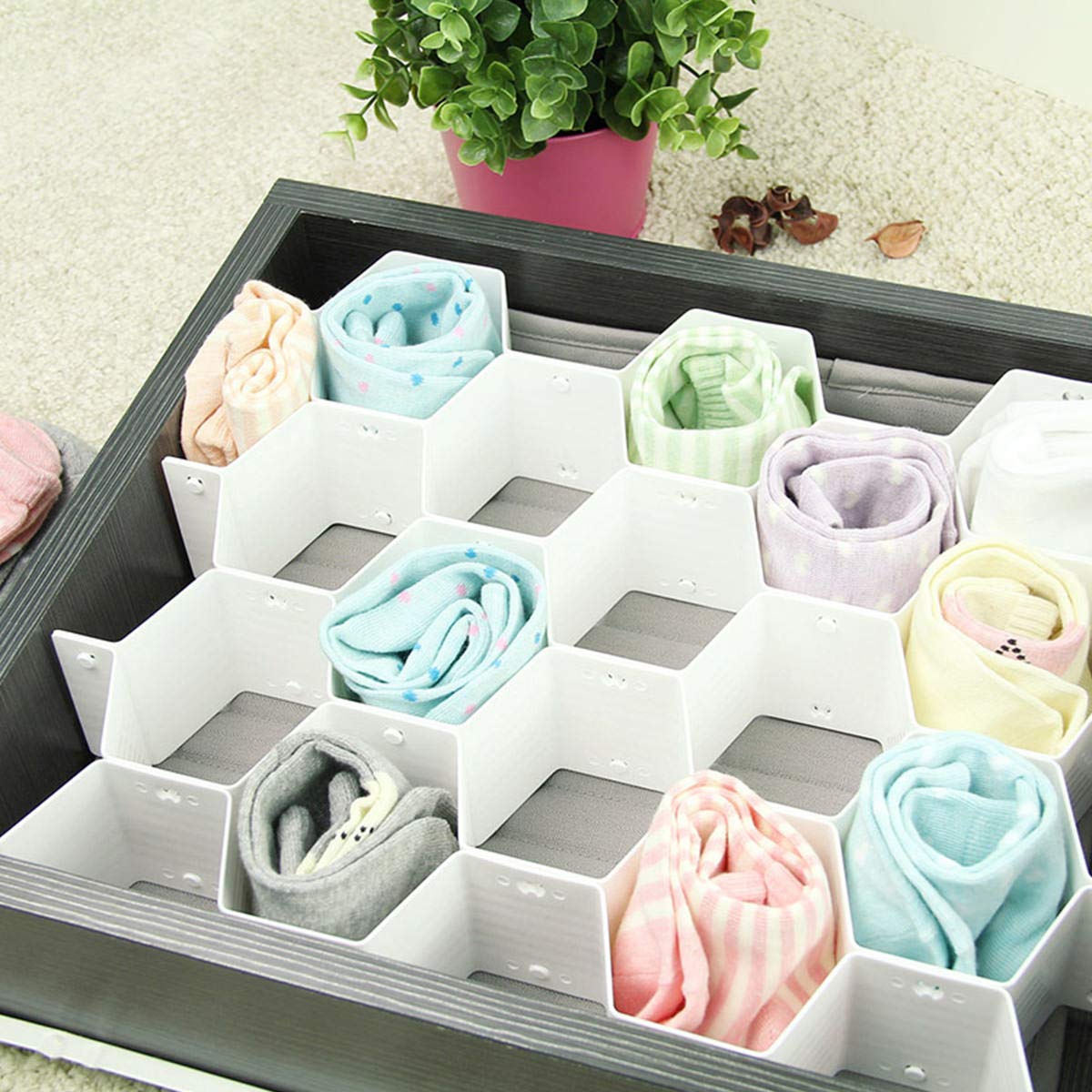 Foraineam 3 Pack Honeycomb Drawer Organizer Plastic Partition Cabinet Clapboard Storage Boxes Closet Organizer Drawer Dividers