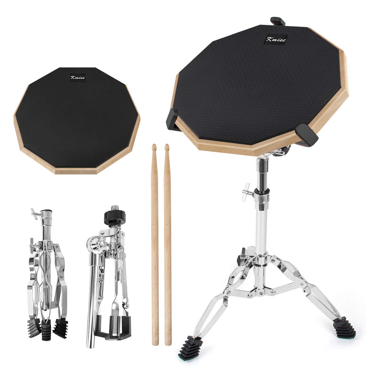 Practice Drum Pad, 12 Inch Exercise Pads Set Mat for Adult Kids with Snare Drums Stand Double Sided Drumsticks Black