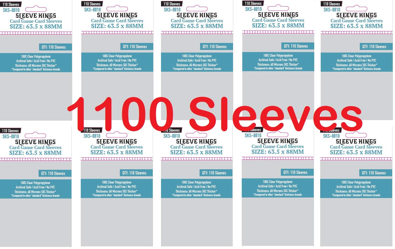Sleeve Kings Card Game Card Sleeves 63.5 x 88 mm (10x110 Pack, 1100 Sleeves)