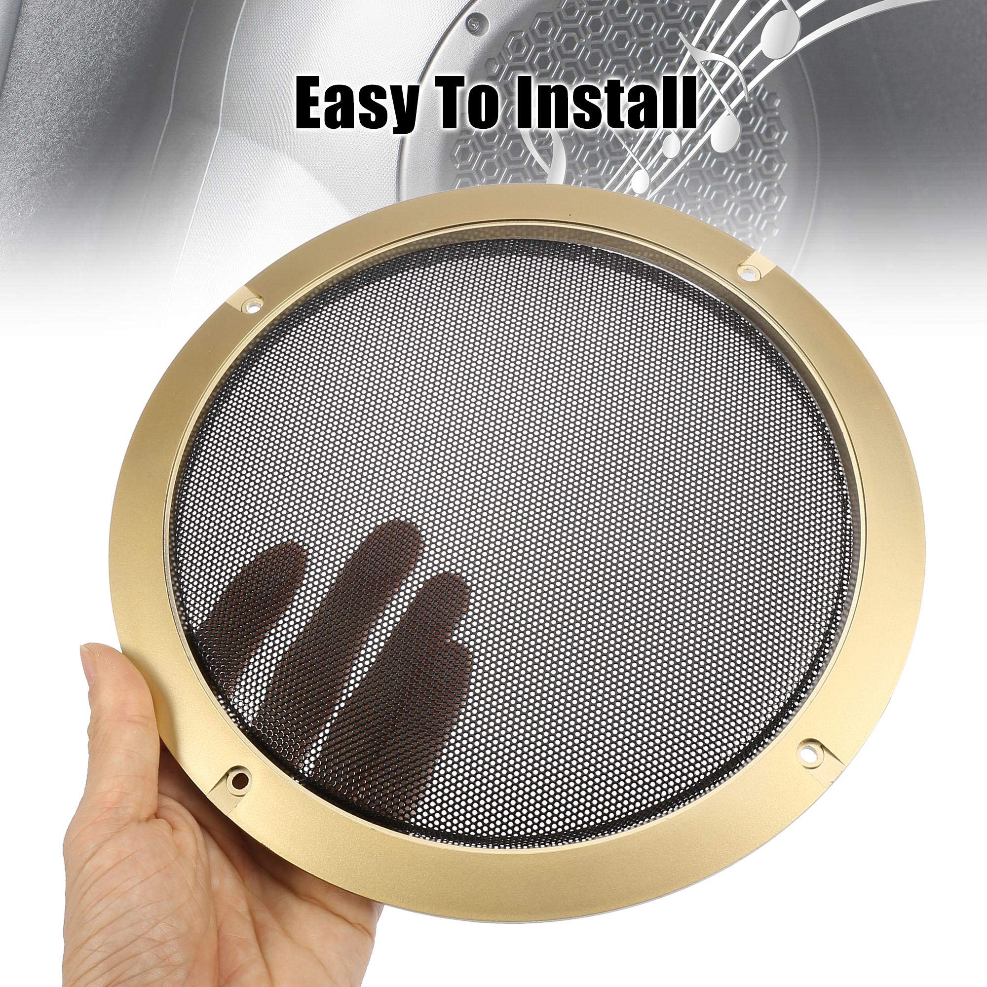 X AUTOHAUX 2pcs 8" Gold Tone Car Audio Speaker Cover Mesh Subwoofer Grill Horn Glossy Guard Protector