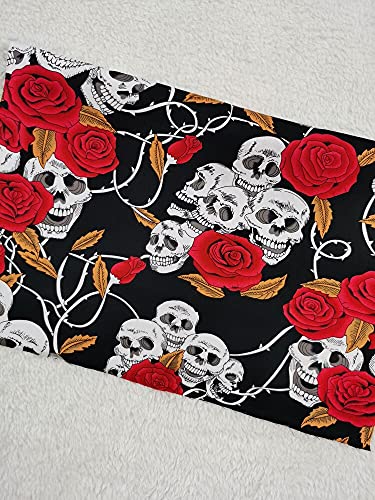 PUMCRAFT Sewing Fabric 4pcs 30 X 25cm Rose Skeleton Skull Cotton Fabric Floral Ghost Halloween Sewing Clothing Tissue Telas Textile Patchwork Bundle DIY - 30cm X 25cm Fabric Patchwork Craft