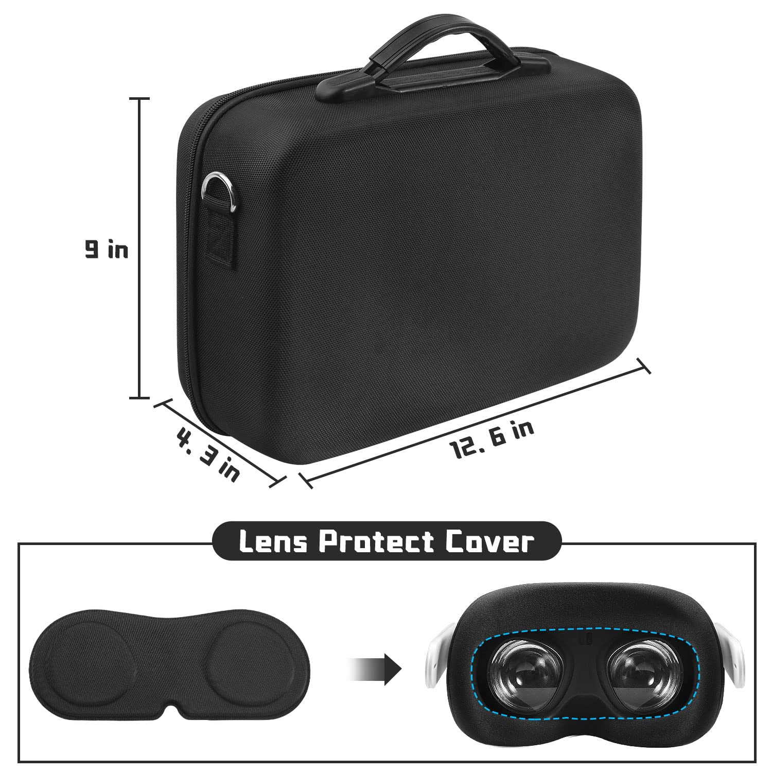 Carrying Case, Portable VR Headset Travel Case All-in-One Virtual Reality Headset Protective Case with Lens Protector for Quest 2