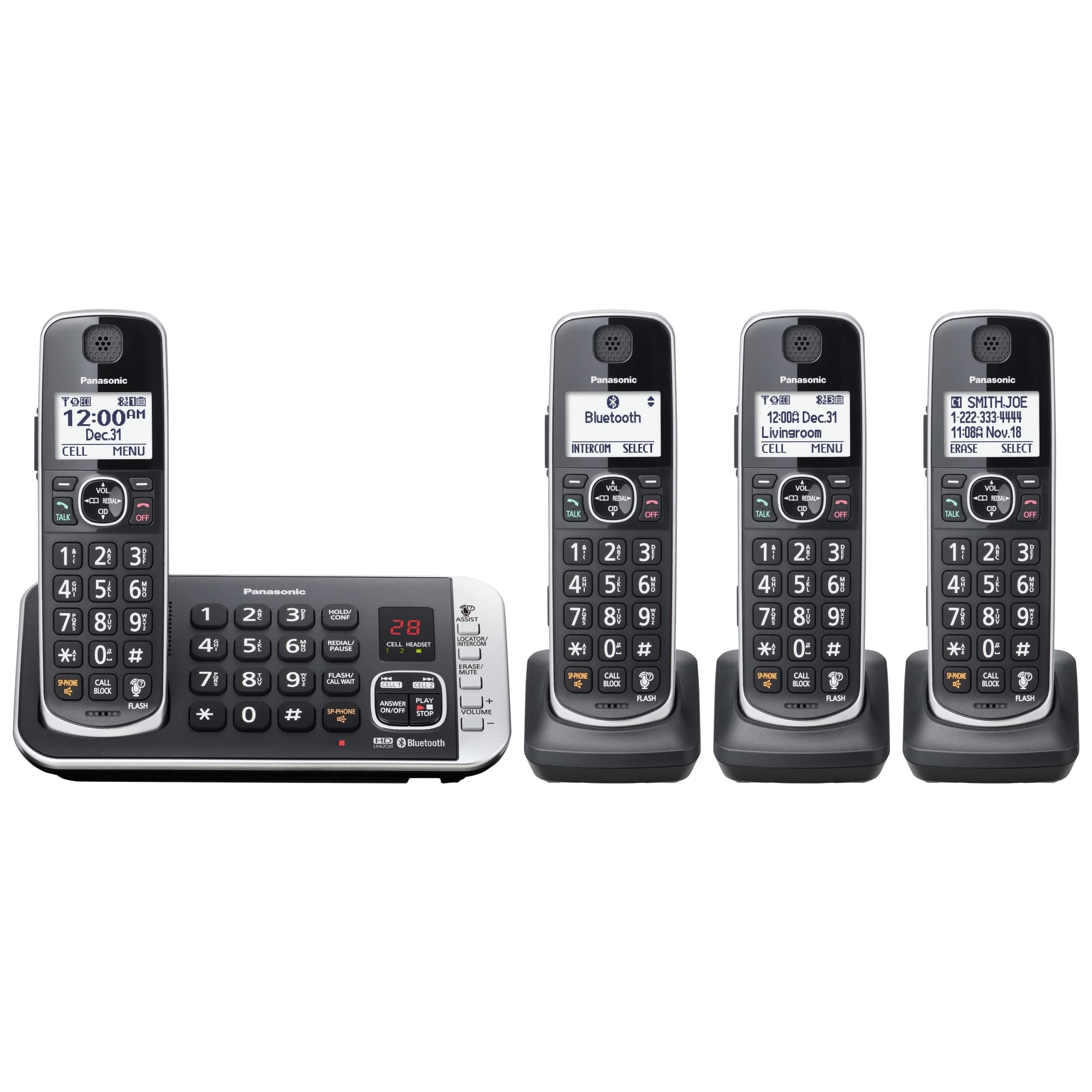 Panasonic® Link2Cell Bluetooth® DECT 6.0 Expandable Cordless Phone System With Digital Answering System, KX-TGE674B