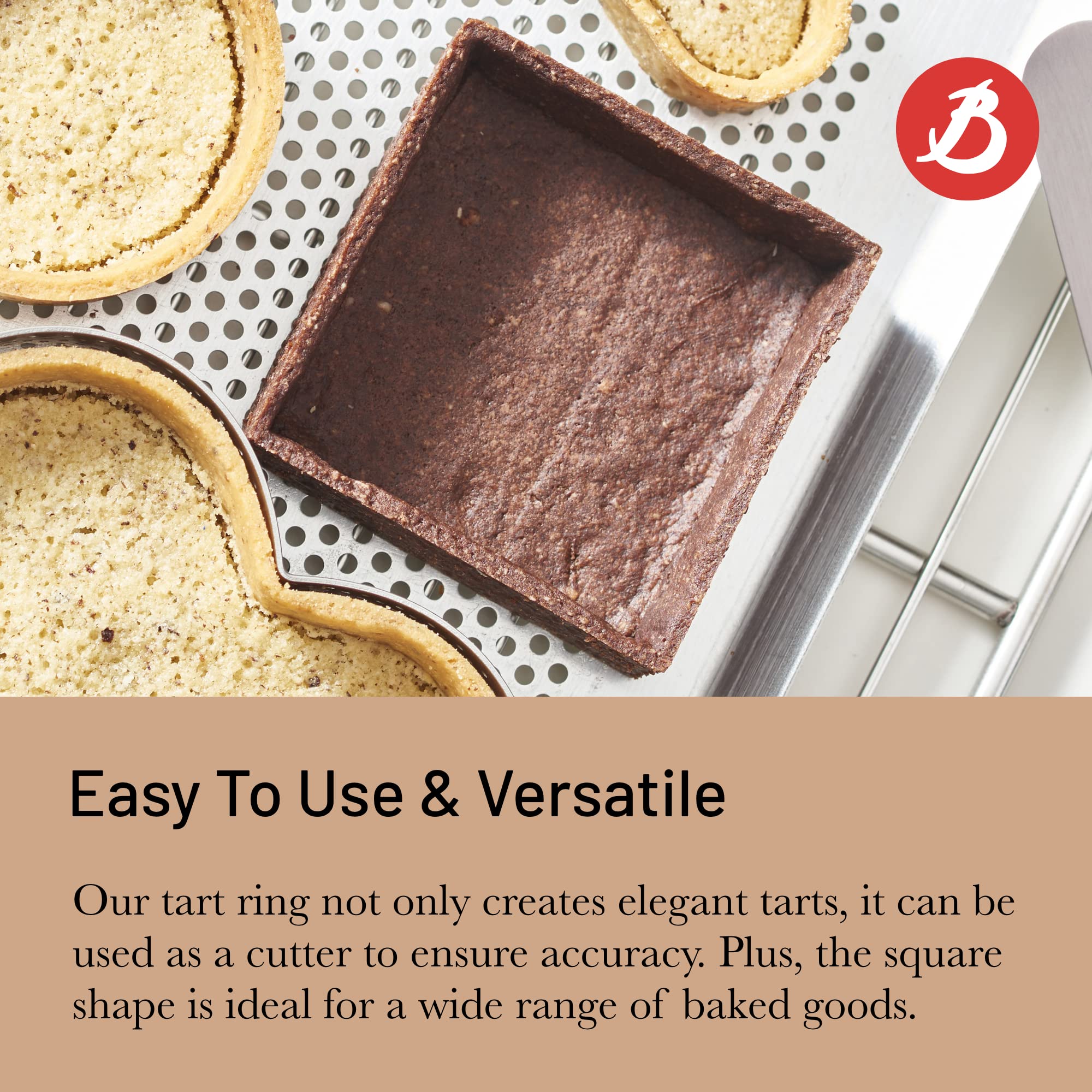 de Buyer Perforated Square Tart Ring - L: 2.75” x H: 0.8” - Perfect for Baking Beautifully Crisp Tarts - Easy to Use & Clean - Made in France