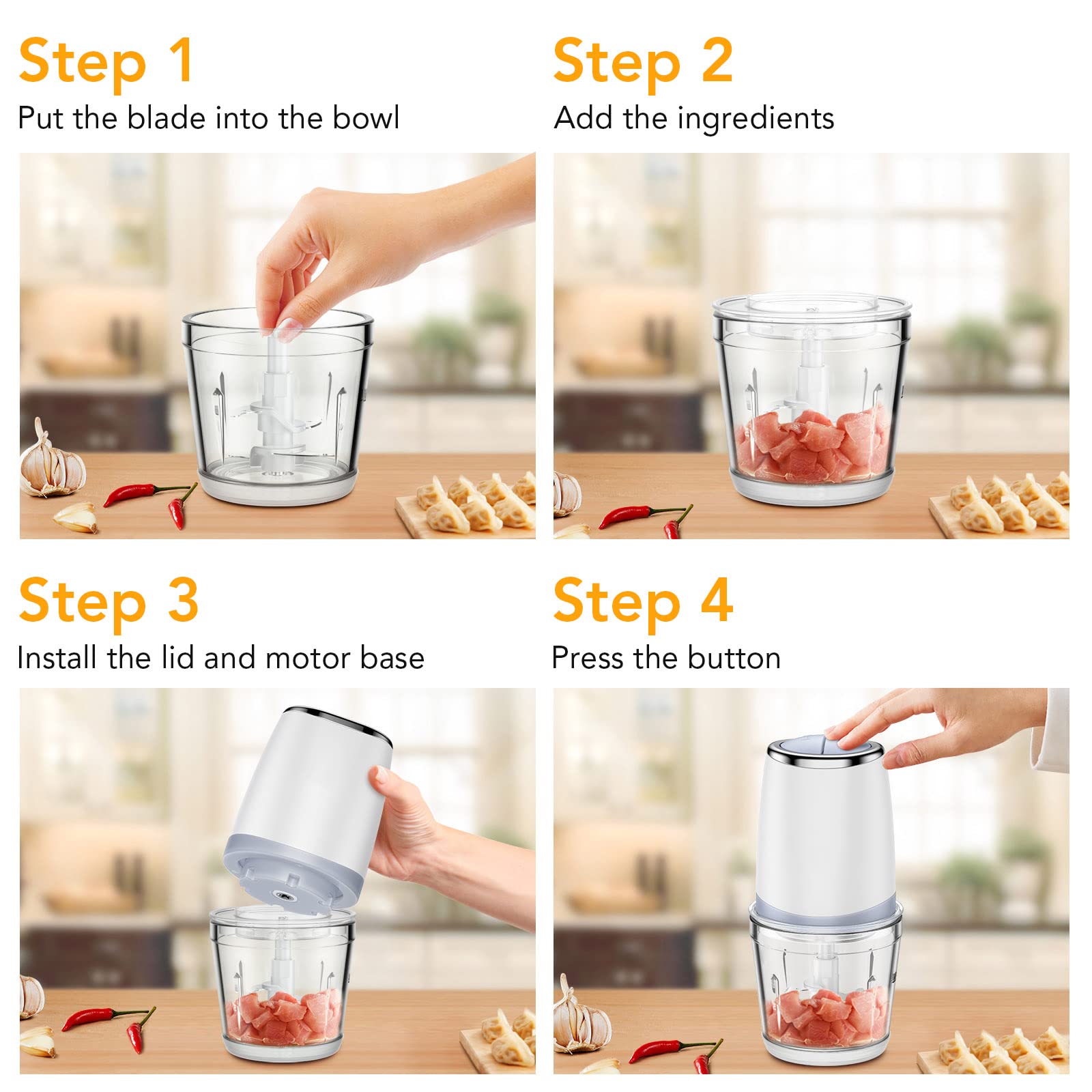 Electric Food Chopper with 2.5 Cup Glass Bowl, Mini Food Processor for Vegetables Meat Fruits Nuts Puree - 2 Speed Kitchen Food Processor With Sharp Blades, 300W