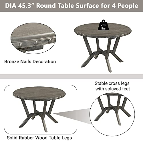 Harper & Bright Designs Mid-Century 5-Piece Dining Table Set, Wooden Round Dining Table with Cross Legs and 4 Upholstered Chairs, Dining Room Kitchen Table Chairs Set, Gray