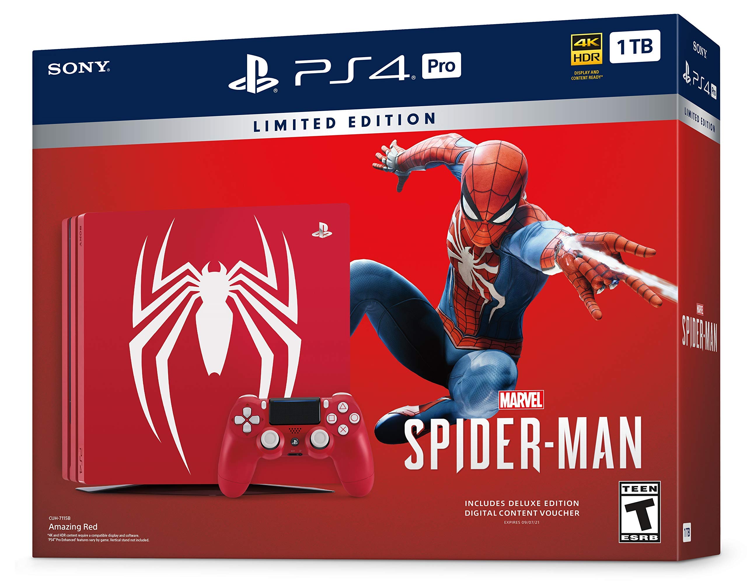 Playstation 4 Pro 2TB SSHD Limited Edition Console - Marvels Spider-Man Bundle Enhanced with Fast Solid State Hybrid Drive (Renewed)