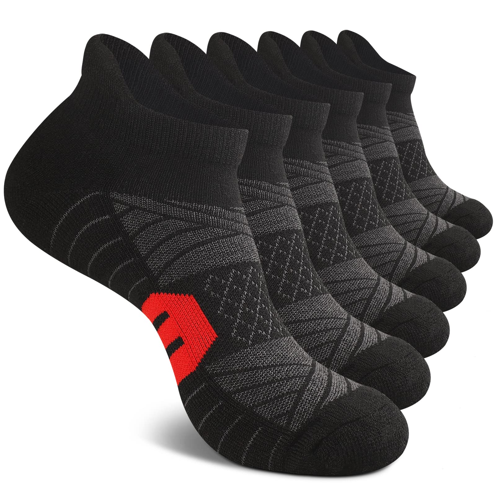 COOPLUS Mens Ankle Athletic Cushion Socks Breathable Low Cut Sports Running Socks with Tab (6 Pairs)