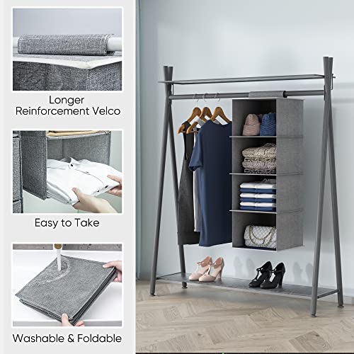 JONZIN 2 Pack Hanging Closet Organizer and Storage 4-Shelf, Hanging Shelves for Closet, Collapsible Wardrobe Hanging Shelves Organizer for Bedroom or Garment Rack, 11.81" x 11.81" x 27.95"
