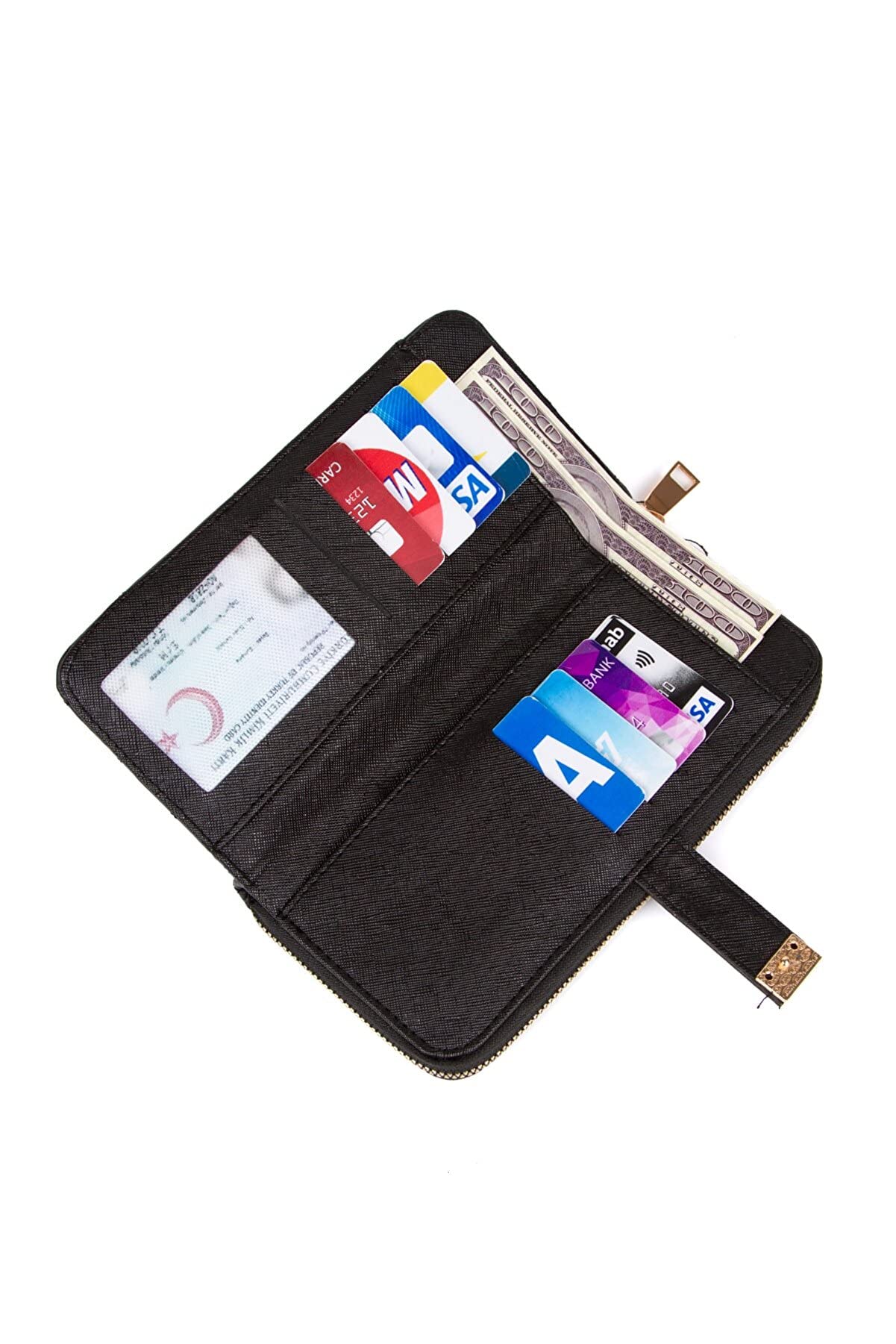 Women's Large Capacity Bifold Wallet | 9 Card Holder and ID Window | Quilted Design Soft Textured Zipped Handbag for Women | Vegan Leather Purse (Black)