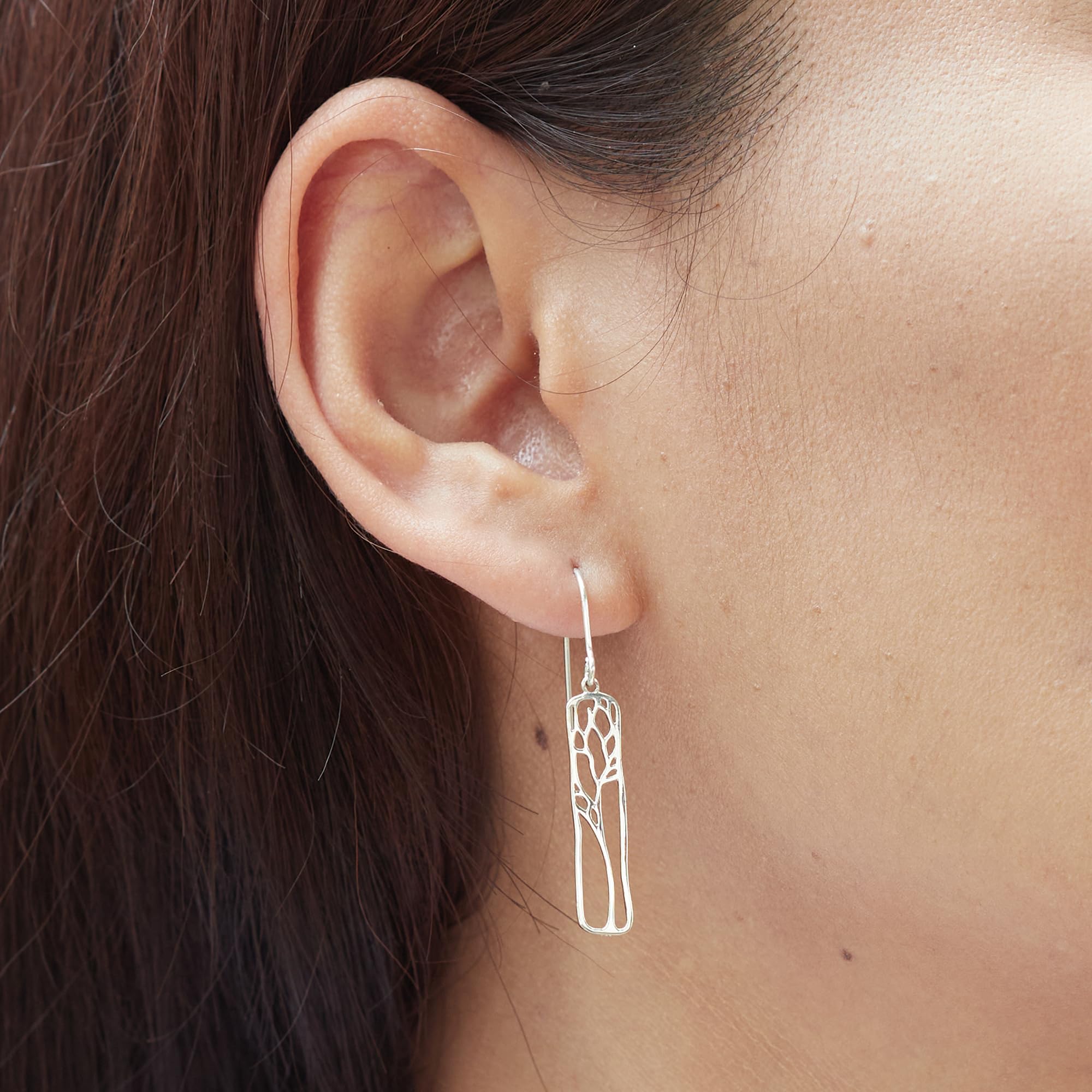 Boma Jewelry Sterling Silver Rectangle Tree Silhouette Dangle Earrings