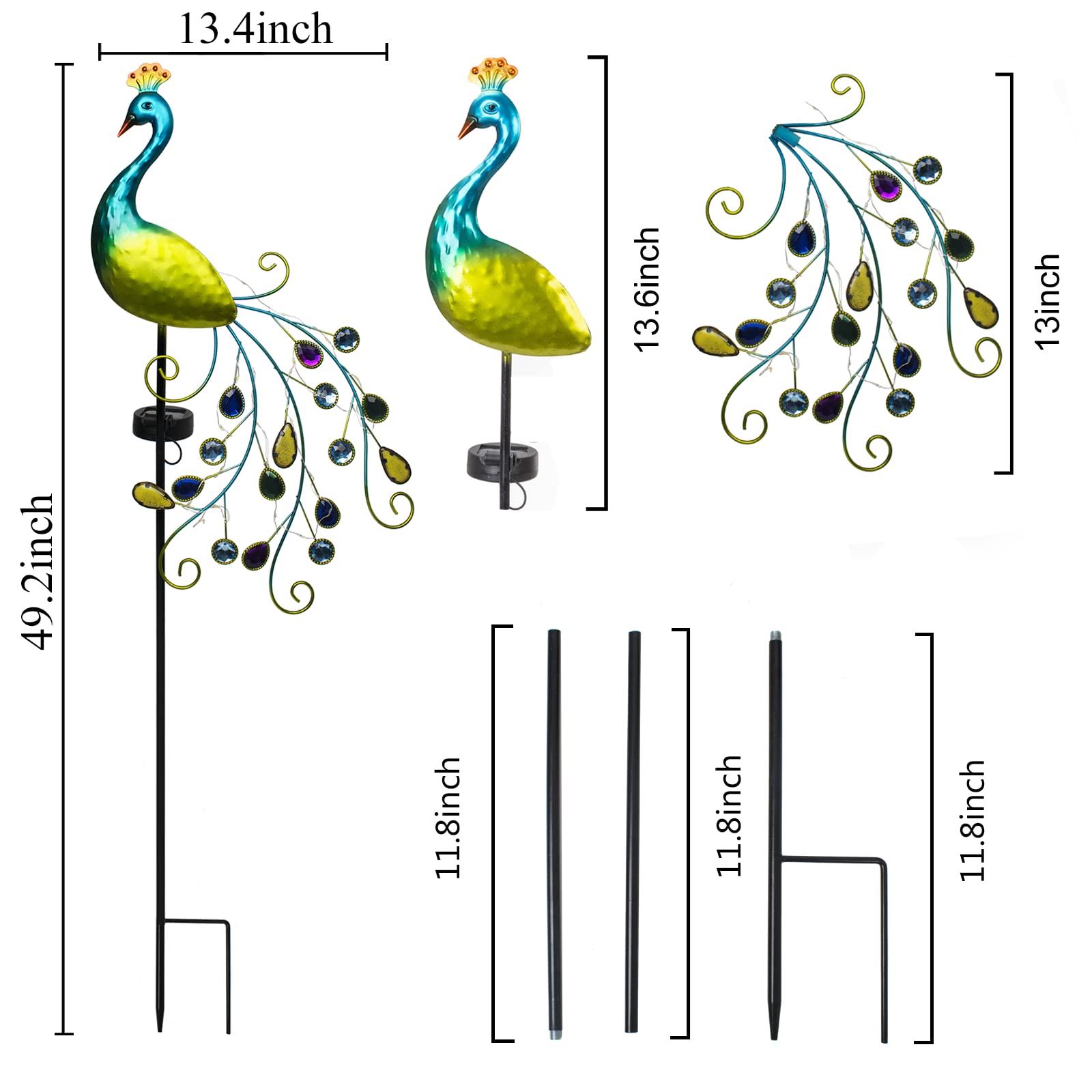 Viveta Metal Peacock Solar Light Outdoor, Waterproof Peacock Solar Lights Stake for Garden Yard Lawn Patio Decorations
