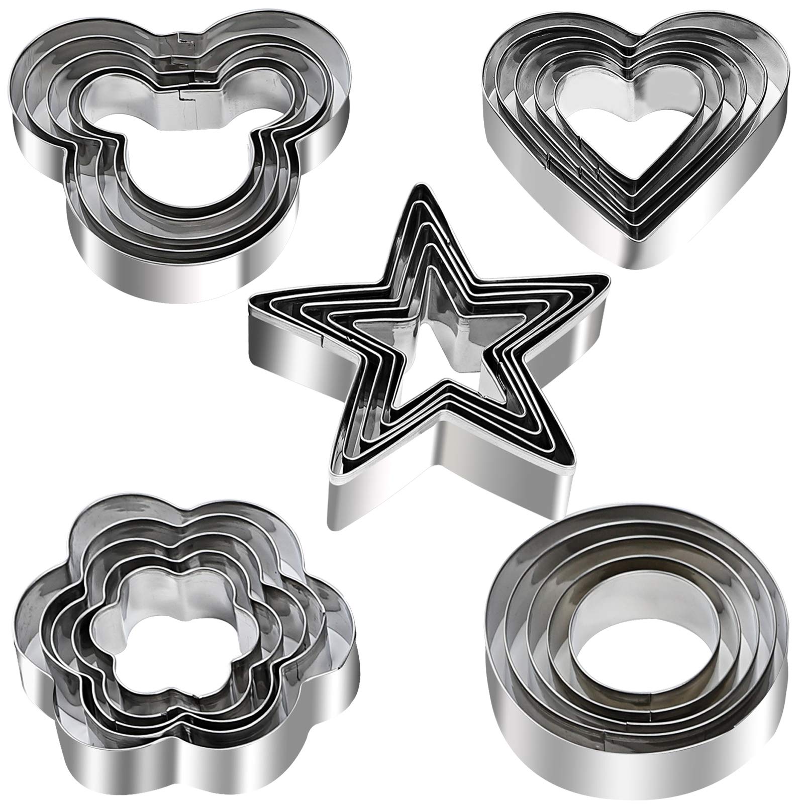 Cookie Cutters Shapes Set, 25pcs Flower,Round,Heart,Star,Mouse Shape Stainless Steel Metal Cookie Molds for Kitchen, Baking