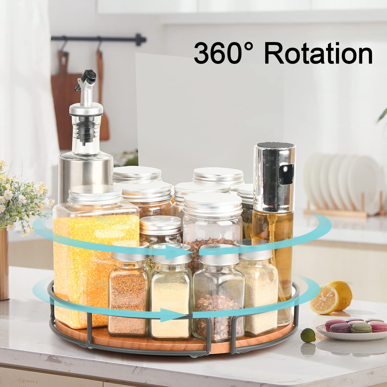 CoziPlan 12 Inch Lazy Susan Organizer - Non-Skid Wood Turntable Organizer for Cabinet, Pantry, Kitchen Countertop, Refrigerator, Spice Rack, 1 Pack