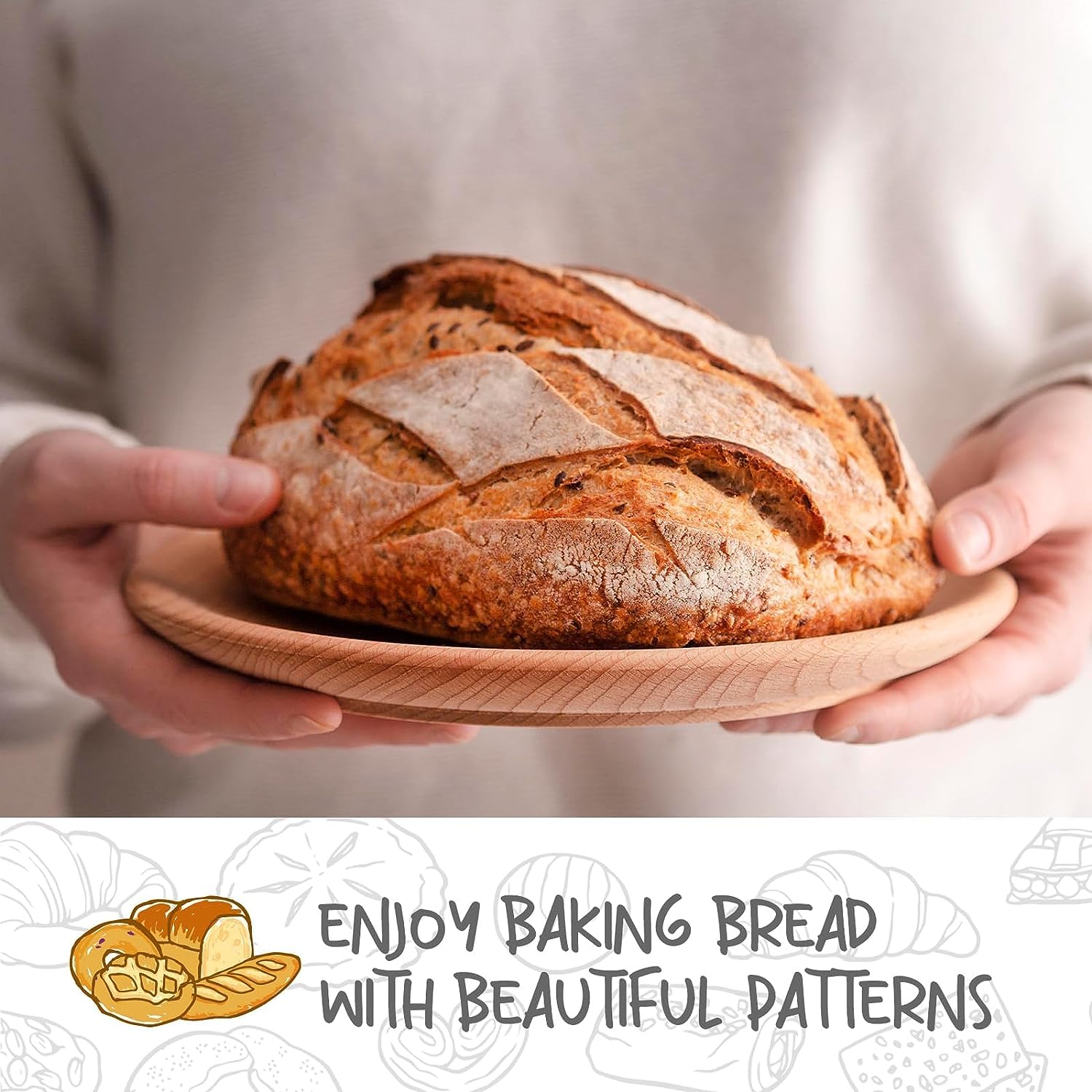 DOYOLLA Proofing Baskets for Sourdough Bread Making, Dough Proofing Bowls Kit with Cloth Liner + Scoring Lame + Scraper for Professional & Home Sourdough Bakers (Round,8.5 inch,Set of 2)