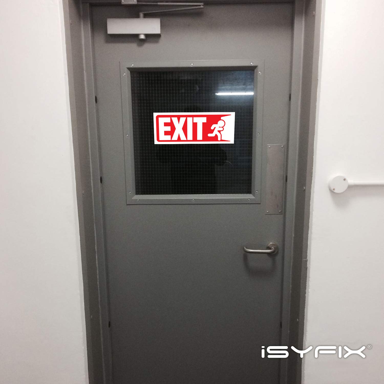 iSYFIX Exit Signs Stickers – 3 Pack 10x4 Inch – Premium Self-Adhesive Vinyl, Laminated for Ultimate UV, Weather, Scratch, Water and Fade Resistance, for Office, Buildings, Workplace, Indoor & Outdoor
