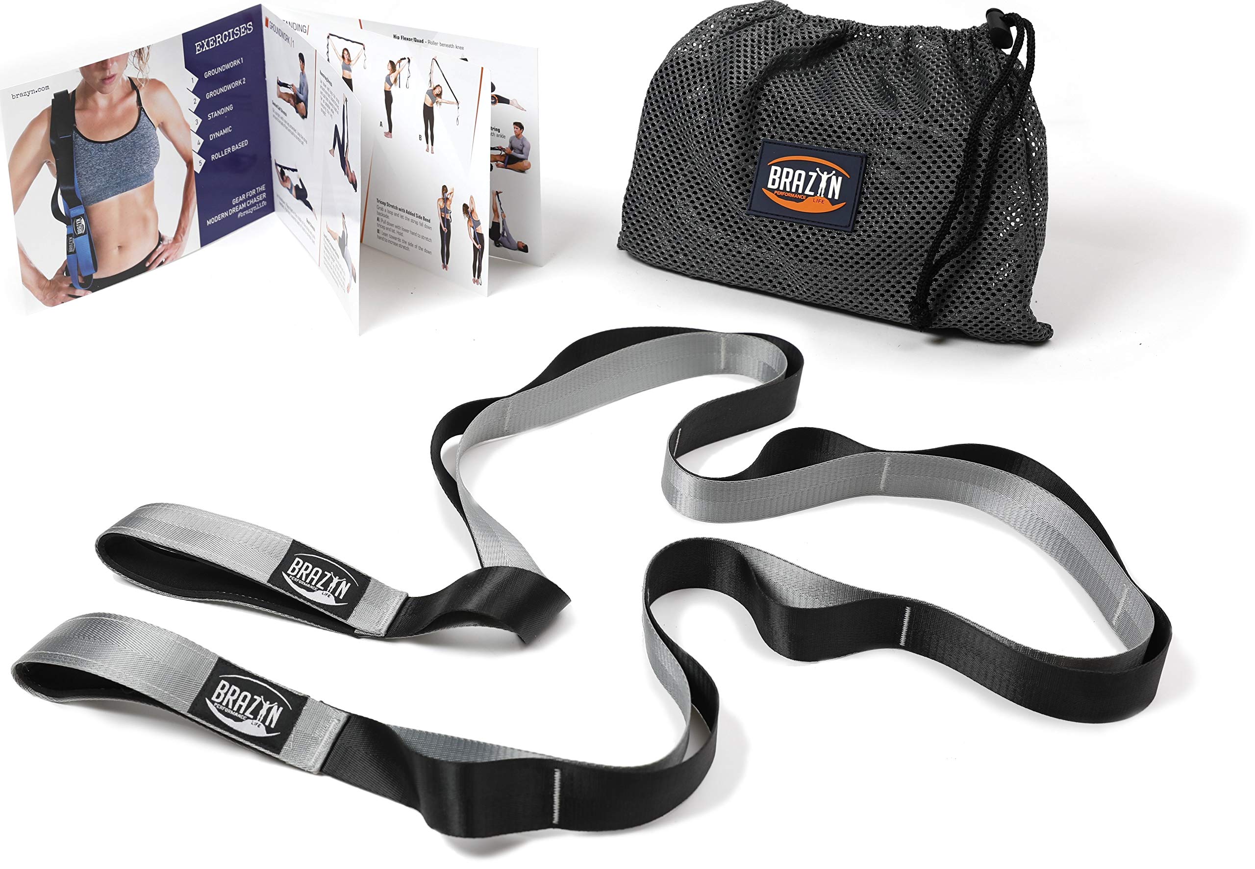 Brazyn - 12 Loop Mobility Stretching Band - Stretch Strap with Loops Physical Therapy Yoga Straps for Stretching Pilates Calf Stretcher Flexibility Running Dance Gymnastics with Travel Bag - Navy Blue