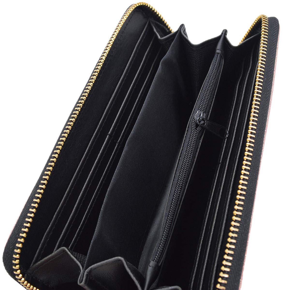 Premium Glitter Bling Smooth Vegan Leather Continental Zip Around Wallet, Gold