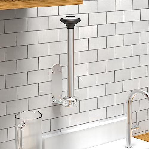 Paroto Paper Towel Holder, One Hand Tear Paper Towel Holder Under Cabinet Adhesive or Drilling,Stainless Steel Paper Towel Holder Wall Mount with Quick Release Knob for Kitchen and Bathroom