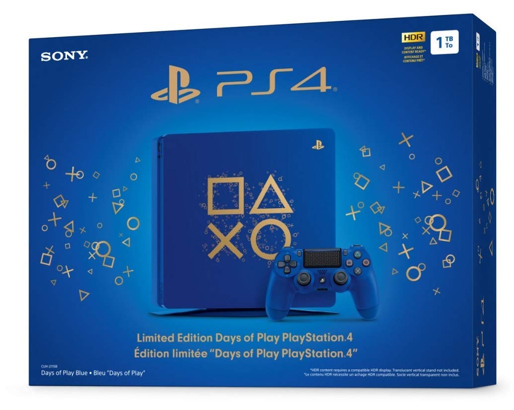 Playstation 4 Slim 1TB SSD Limited Edition Days of Play Blue Console with Controller Bundle Enhanced with Fast Solid State Drive (Renewed)