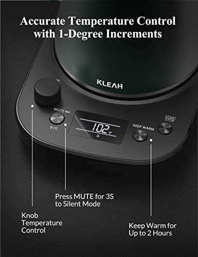 KLEAH Electric Kettle Gooseneck with Temperature Control Stainless Steel Automatic Shut Off Coffee Kettle Hot Water Boiler Pour Over Tea Kettle 1200 Watt Quick Heating Keep Warm, 0.8L for Gift