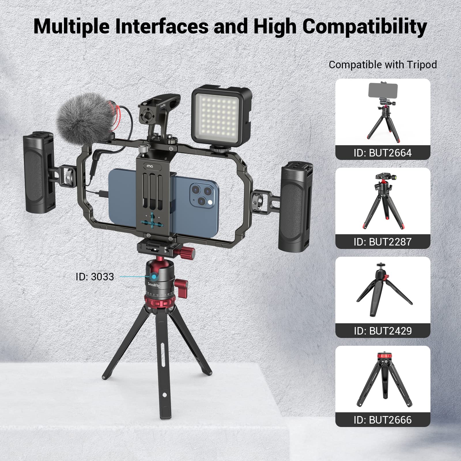 SmallRig Universal Phone Video Rig Kit for iPhone 16 15 14 13 12 Pro Max, Aluminum Handheld Phone Cage with Handles, Video Stabilizer Rig for Vlog Videography Live Streaming
