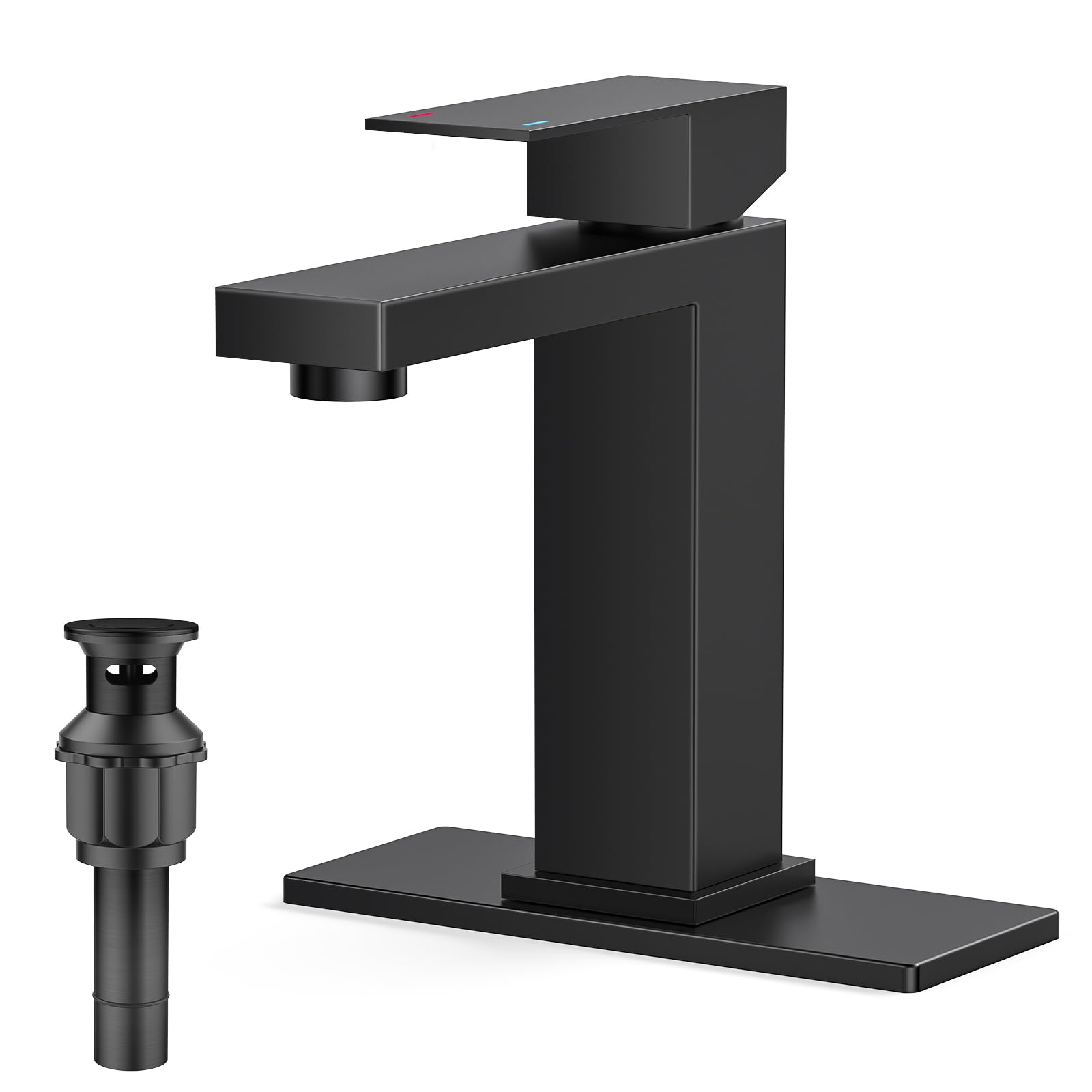 FORIOUS Matte Black Bathroom Faucets, One Hole Bathroom Faucet with with Pop-up Drain, Single Handle Bathroom Sink Faucet Stainless Steel, Vanity Bathroom Faucet Suitable for 1 Hole or 3 Hole