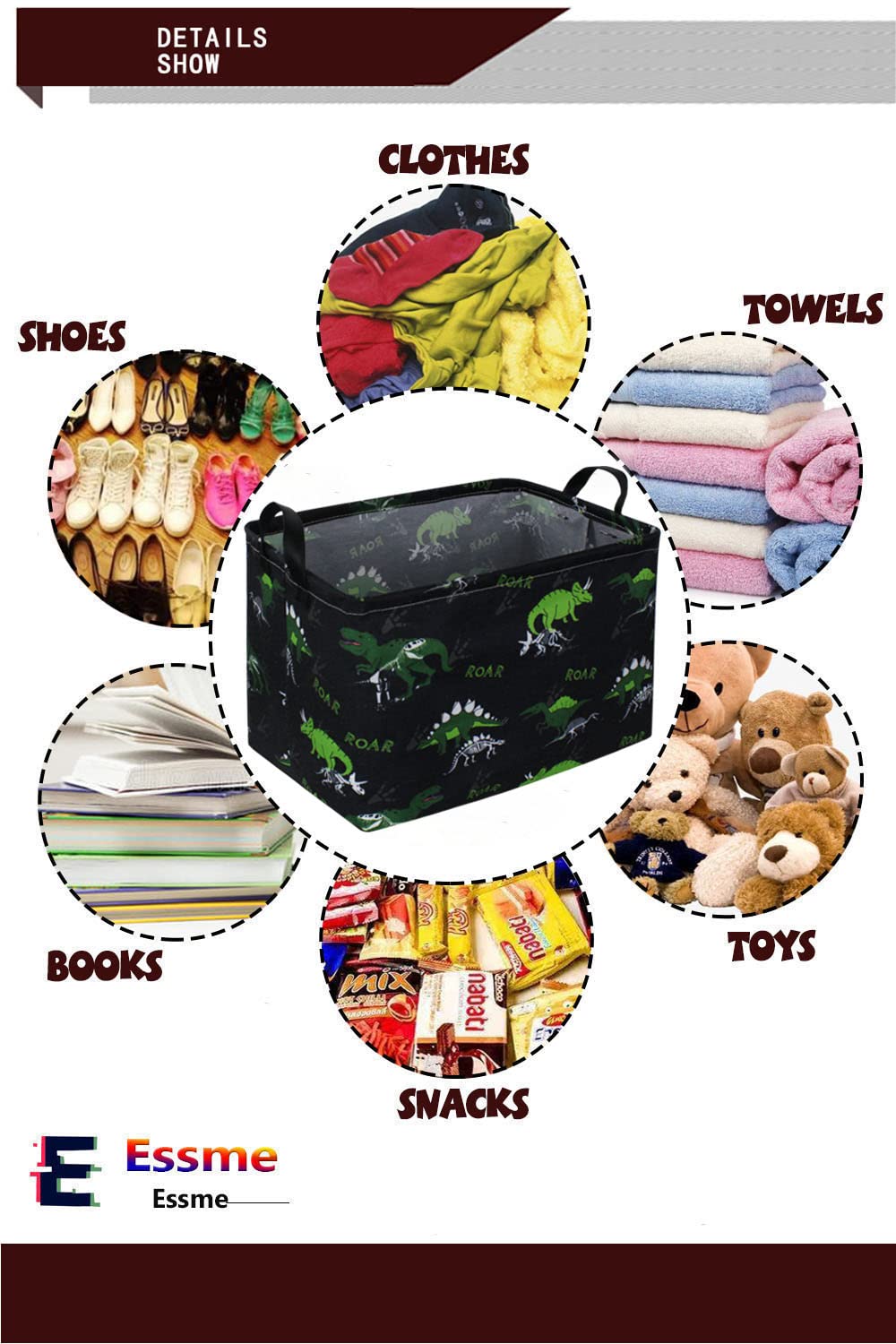Essme Rectangular Dinosaur Basket,Dinosaur Bins for Boys with Handles for Boys Room Decor,Kids Basket for Kids,Gift Basket.(dinosaur decor)