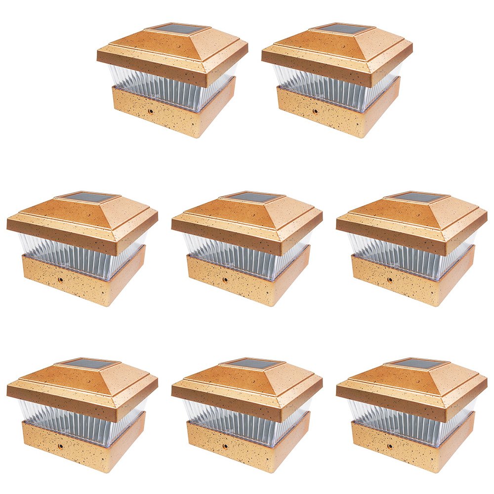 iGlow 8 Pack Copper Outdoor Garden 5 x 5 Solar LED Post Deck Cap Square Fence Light Landscape Lamp PVC Vinyl Wood Bronze