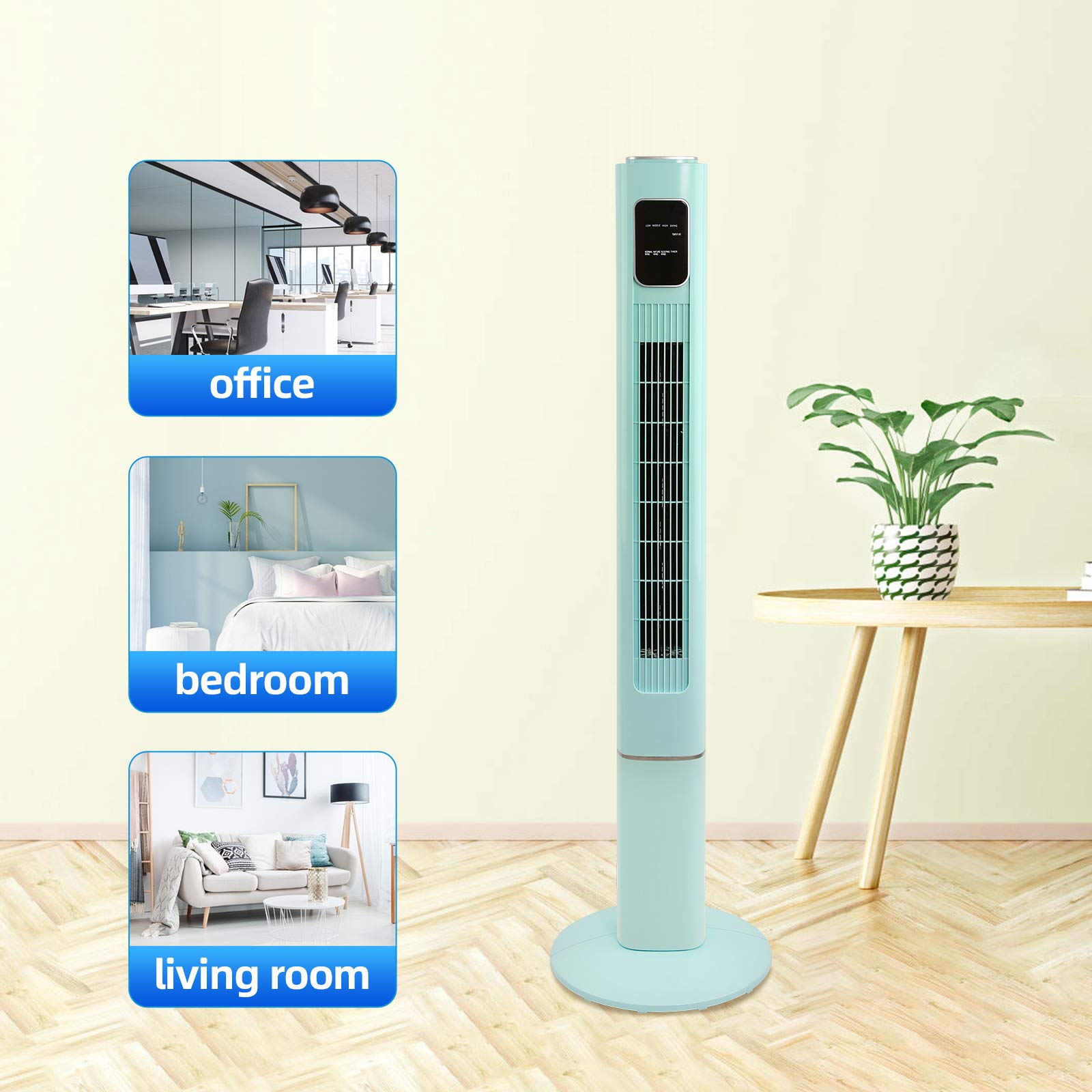 R.W.FLAME Tower Fan with Remote Control, Standing fan for office, Oscillating fan for home with children/pets/elders, Time Settings,LCD display,45W, Oscillation, 47", Green