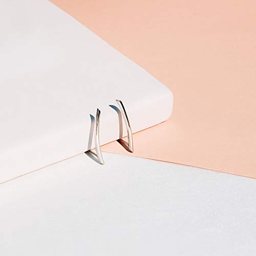 Boma Jewelry Sterling Silver Minimalist Long Curved Bar Ear Crawler Stud Earrings