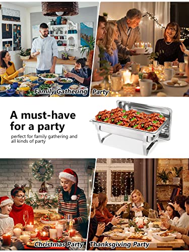 PURECHO Rectangular Chafing Dish Buffet Set, 4 Pack 8 Qt, Stainless Steel Chafer Full Size, Catering Food Warmer with Folding Frame, Ideal for Parties, Wedding, Festival Gathering