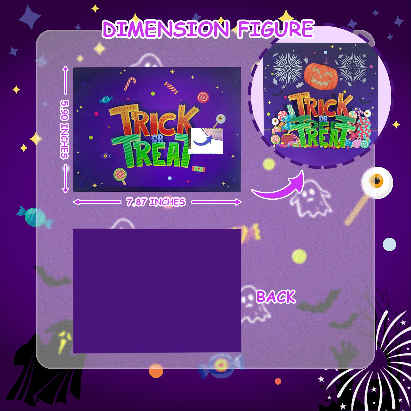 DTESL 3D Pop Up Trick Or Treat Pumpkin Halloween Card, with light and music, For Kids, Friend, Boyfriend, Girlfriend, Husband, Him, Women - Skull, Ghost, Envelope