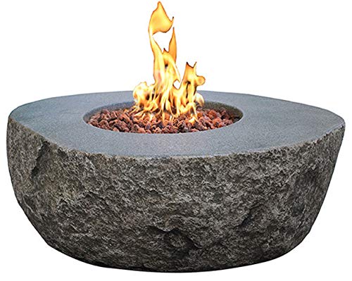 Elementi Boulder Outdoor Fire Pit Table 43 Inches Round Firepit Concrete Patio Heater Electronic Ignition Backyard Fireplace Cover Lava Rock Included, Liquid Propane
