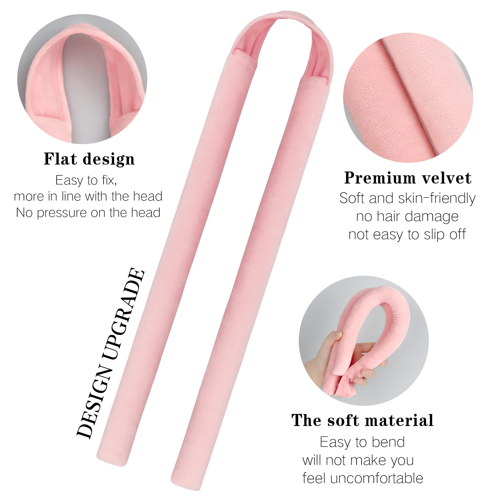 HRYYDS Upgraded Curler with Gift Box - Velvet Headband for Heatless Sleep-in Curls, No Smell, For Long and Medium Hair (Pink)