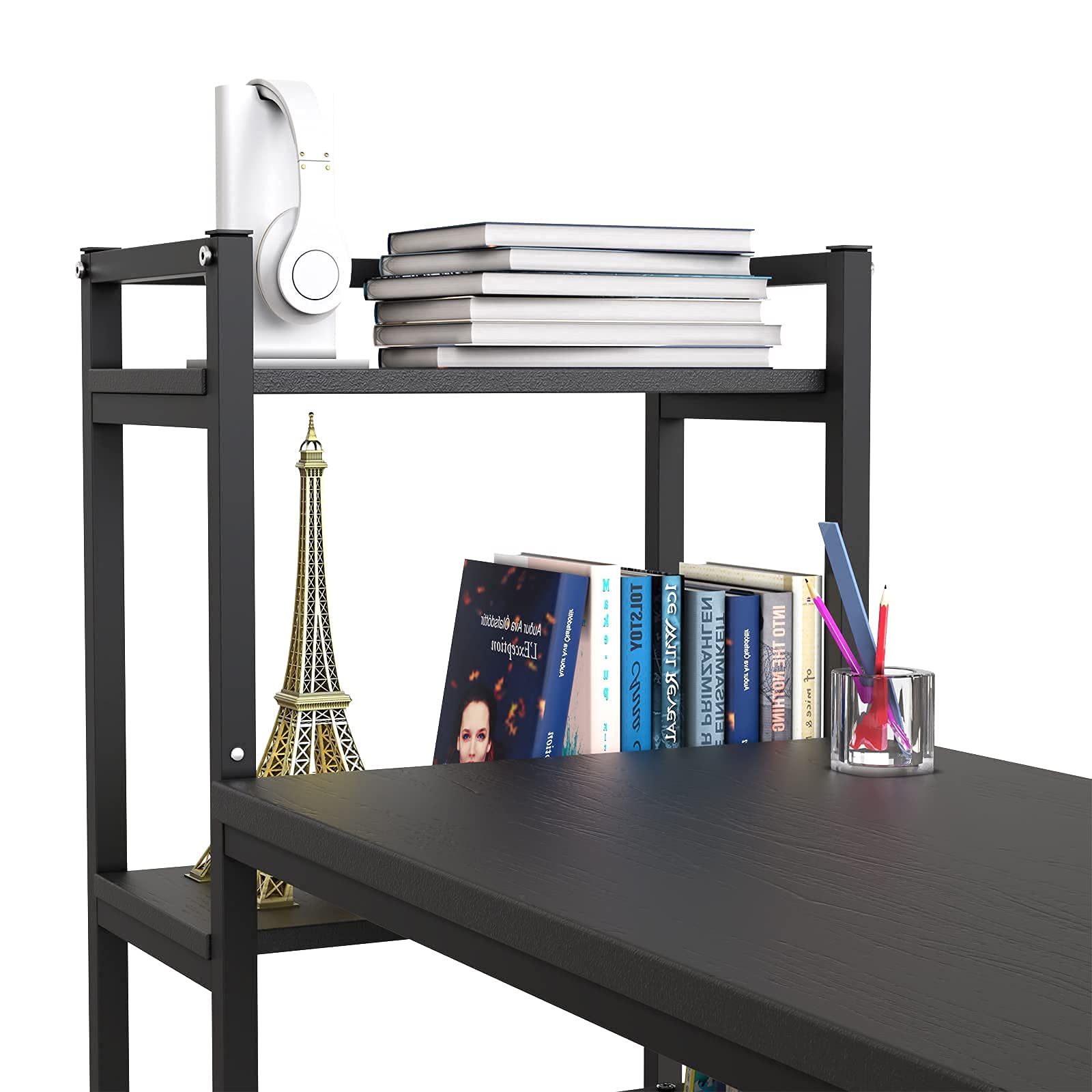 CharaVector Tower Computer Desk 60 inch with 4 Tier Storage Shelves ,Modern Writing Desk with Bookshelf PC Desk Study Writing Table for Home Office,Black