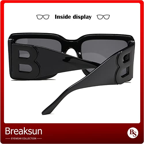 Breaksun Fashion Big Square Sunglasses for Women Men Classic Black Luxury Designer Sun Glasses Thick Frame Gradient Tint (Black/Black+ Pink)