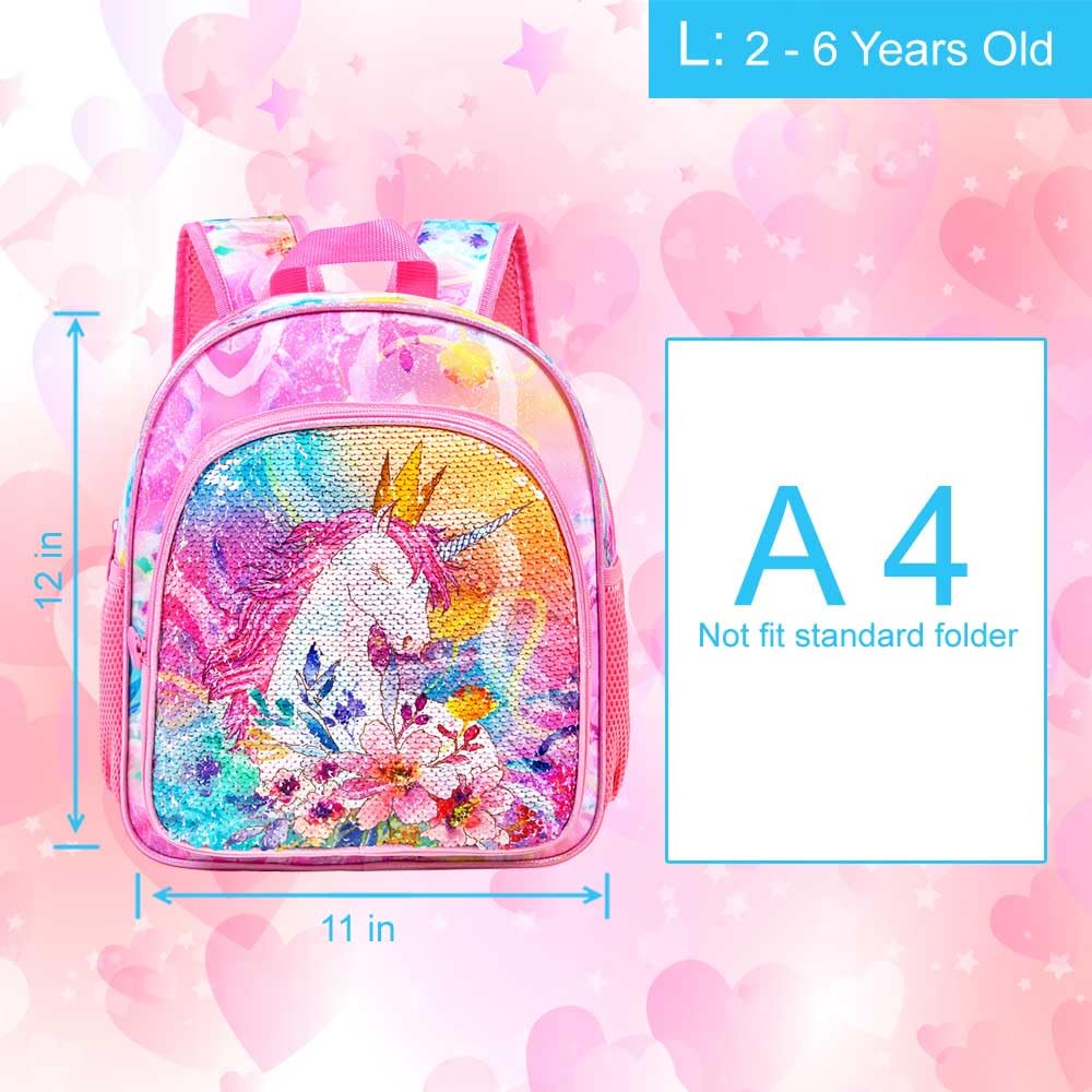 CCJPX Unicorn Backpack for Girls, 12.5β Toddler Sequin Bookbag Kindergarten Cute School Bag