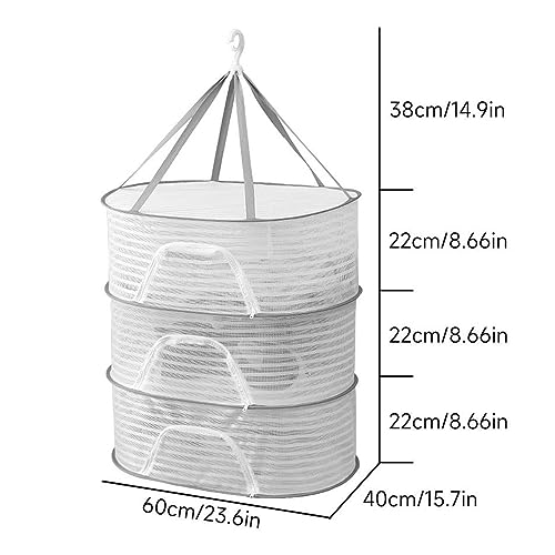 LokweeTal Herb Drying Rack Net 3 Layers Collapsible Mesh Hanging Clothes Drying Racks Windproof Hook 37x23.62x15.75 in Breathable Drying Rack