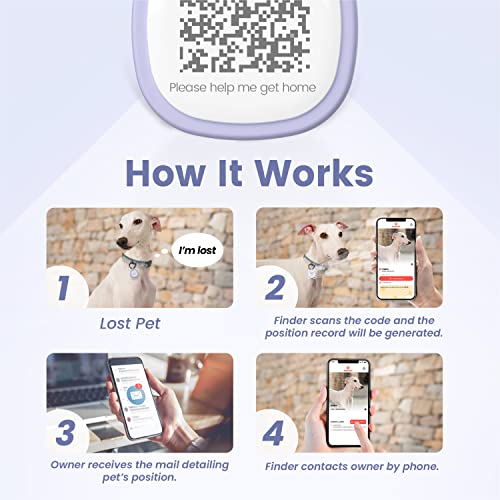 Pawaii QR Code Pet ID Tag, Silent Silicone Dog ID Tag, Modifiable Pet Online Profile, Free Online Pet Page Emergency Contact, Scan QR Receive Instant Pet Location Alert Email, 1Pack (Purple)