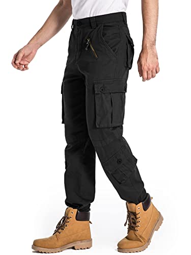Men's BDU Casual Military Pants, Tactical Wild Army Combat ACU Rip Stop Camo Cargo Work Pants Trousers with 8 Pockets #7533 Black 36