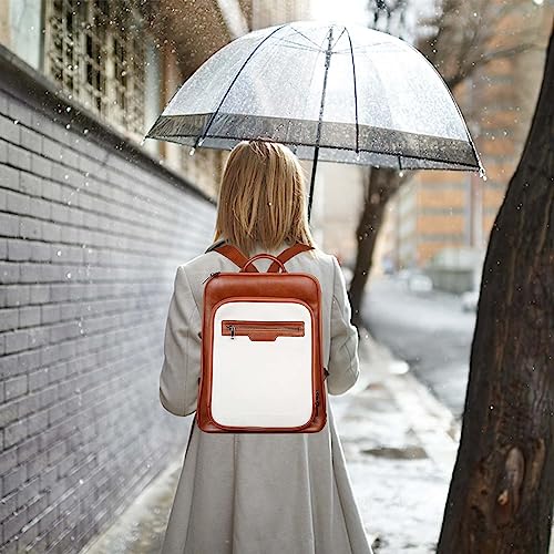 GUETES Leather Laptop Backpack, for Women and Men 15.6 inch Computer Backpack Travel Large Business Work College Daypack, Off White+ Brown