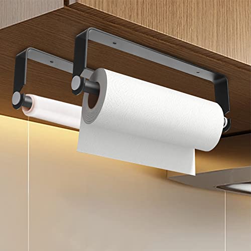PEDORUBY - Under Cabinet Paper Towel Holder for Kitchen, Wall Mount Paper Roll Holder with Self-Adhesive or Screw Mounting Option, Paper Towel Holder Wall Mount, Pantry or Cabinet Organizer. (Black)