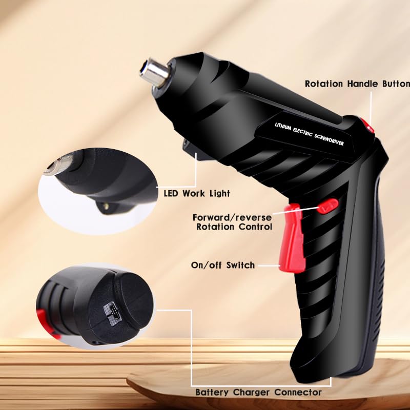 Electric Screwdriver, 47PCS 4.2V Cordless Drill Screwdriver Set, 3.5N·m Max Torque Rechargeable Electric Screwdriver Rotatable Drill Screwdriver for Home DIY Project